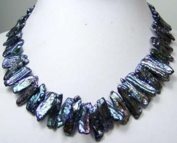 Rare and abnormal shape and black pearl necklace 17'' new | Wish