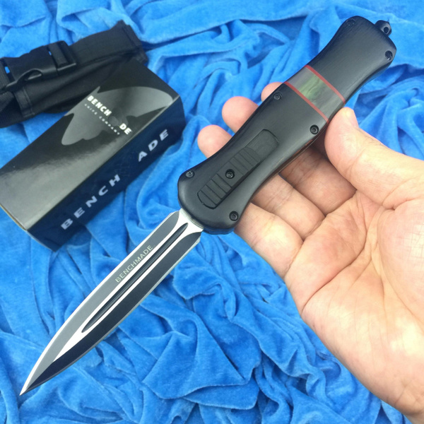 OTF Double Action Safety Knife Dual Edge D2 blade Black Wood Handle ...