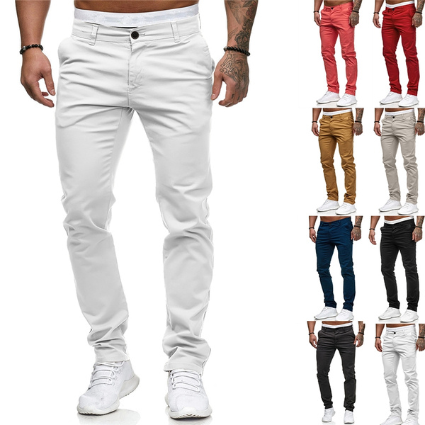 Casual Mens Simple Pants Skinny Long Trouser Cargo Pants Slim Solid ...