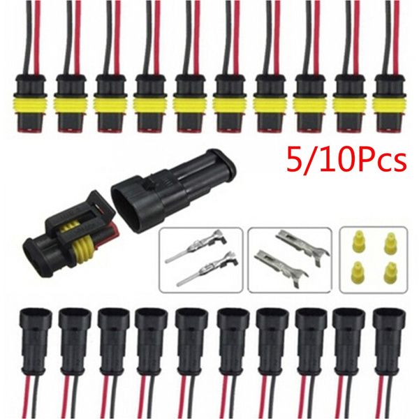 5/10pcs 2Pin Car Waterproof Electrical Connector Plug With Wire AWG ...