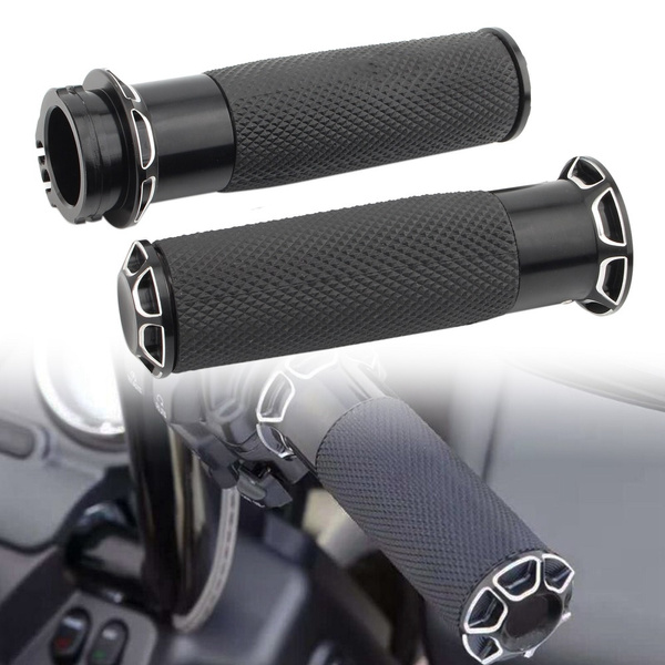 Black Universal Motorcycle 1" Rubber CNC Handlebar Hand Grips For ...