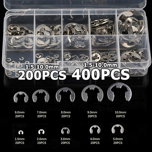 200/400Pcs Assortment Stainless Steel E-clips Kit 1.5/2/3/4/5/6/7/8/9 ...
