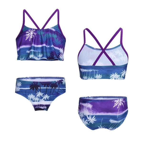 Girls Two Piece Spaghetti Shoulder Straps Tropical Swimsuits Kids ...