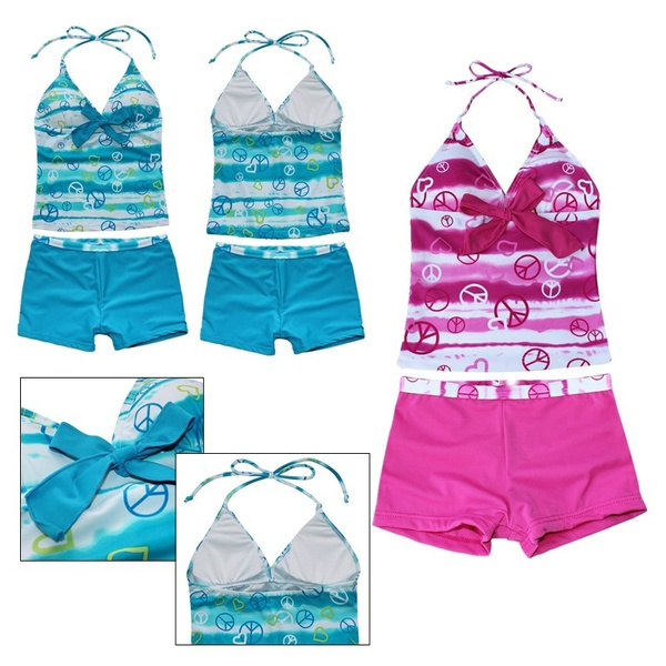 Junior Youth Big Girls 2Pcs Tankini Halter Neck Tank Tops with Shorts ...