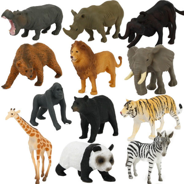 New 12pcs Plastic Zoo Models Tiger Leopard Hippo Giraffe Simulation ...