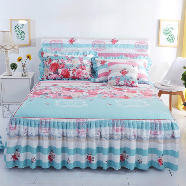 Romantic flowers Pattern Lace Bedspread Bed Skirt Princess Bedding ...