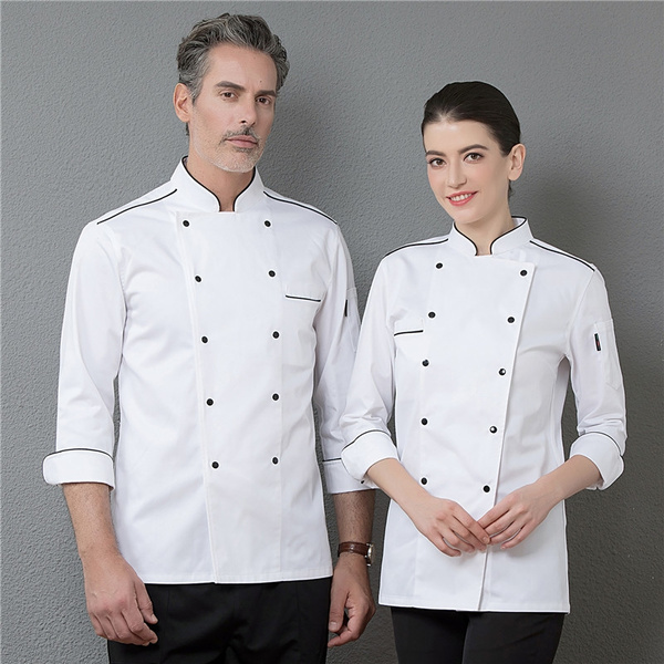 Chef Restaurant Jacket Men Women Cook Coat Long Sleeve Kitchen Baker ...