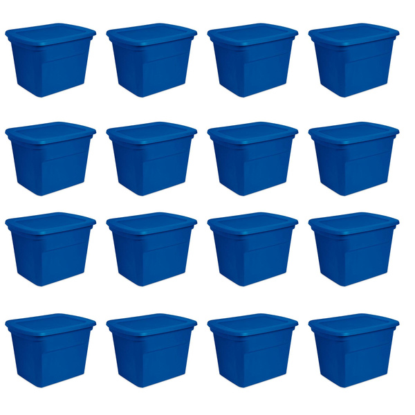 Sterilite 18 Gallon Plastic Stackable Storage Tote w/ Lid, Blue Morpho ...