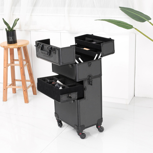 Portable 2 in 1 ABS Rolling Aluminum Frame Makeup Lockable Train Case 4 ...