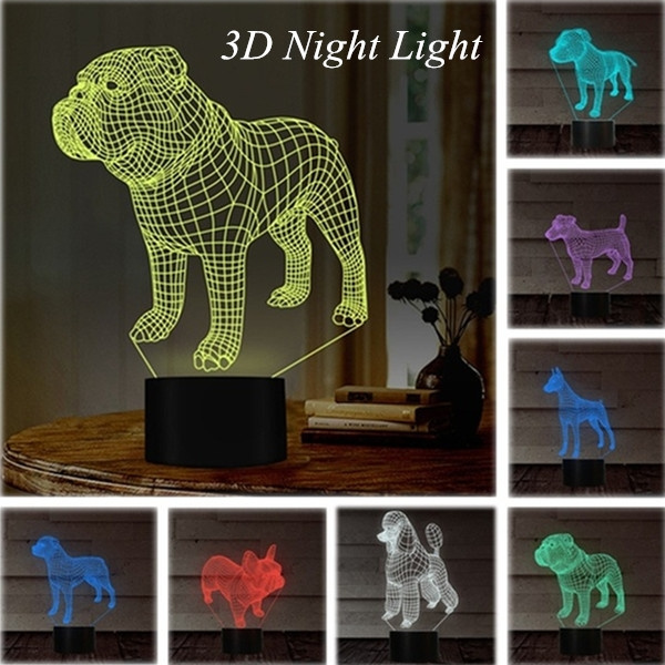 Fashion Creativity 3D Visual Illusion Lamp LED Kids Night Light Dog ...