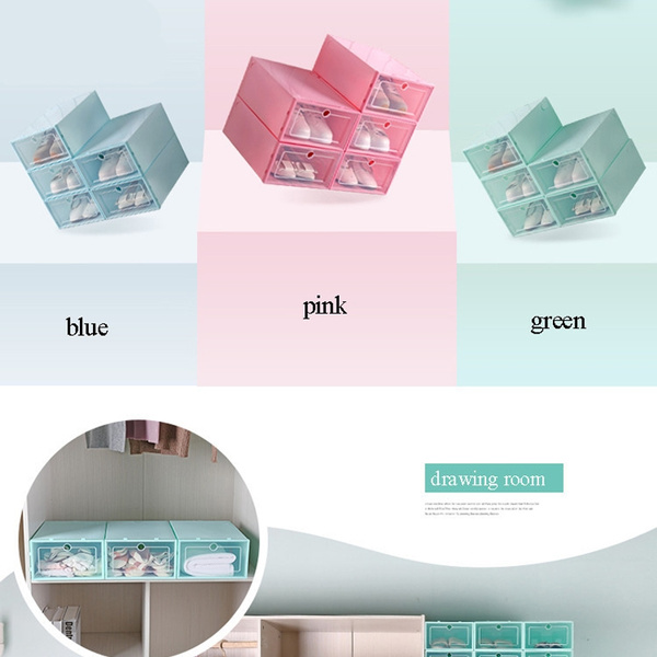 6 Box / Set Folding Shoe Boxes Drawer Case Organiser Holder Stackable ...