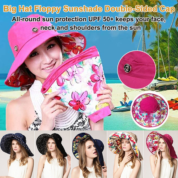 Extra Large Brim Sun Hat for Women Convertible Beach Summer UV Bucket ...