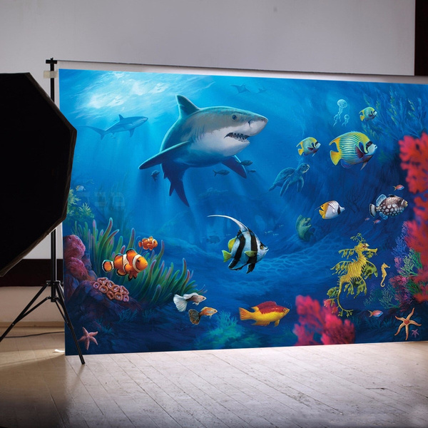 Blue Undersea Fish Vinyl Backdrop Studio Photo Props Photography ...