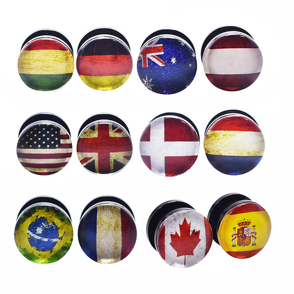 2Pcs Retro Flag Ear Tunnel Plugs Black Ear Gauges Body Piercing Ear ...