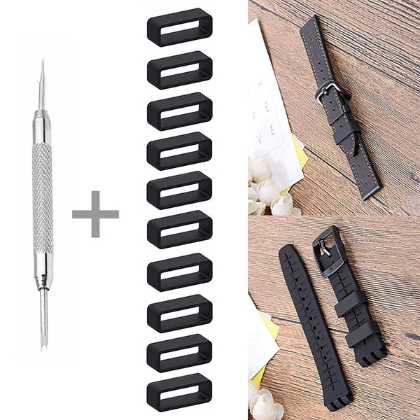 10pcs Rubber Leather Watch Band Strap Loops Black Silicone Replacement ...