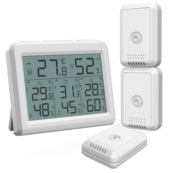 Indoor Outdoor Thermometer with 3 Channels,Digital Hygrometer ...