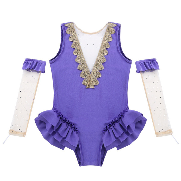 Kids Girls Great Cosplay Costume Sleeveless Splice V-Back Leotard with ...