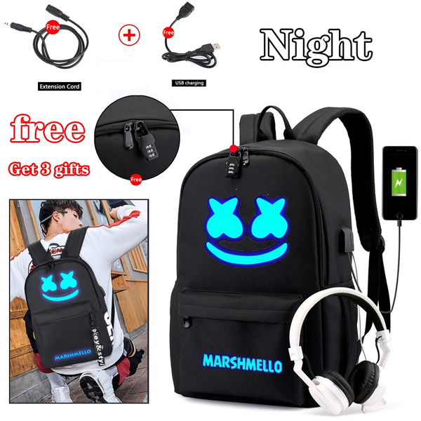 Marshmello USB Anti-theft Laptop DJ Canvas Waterproof Backpack for Men ...