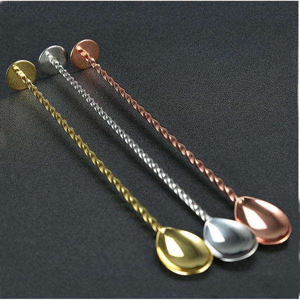 Cocktail Bar Spoon Stainless Steel Threaded Twisted Mixing Stir Spoon ...