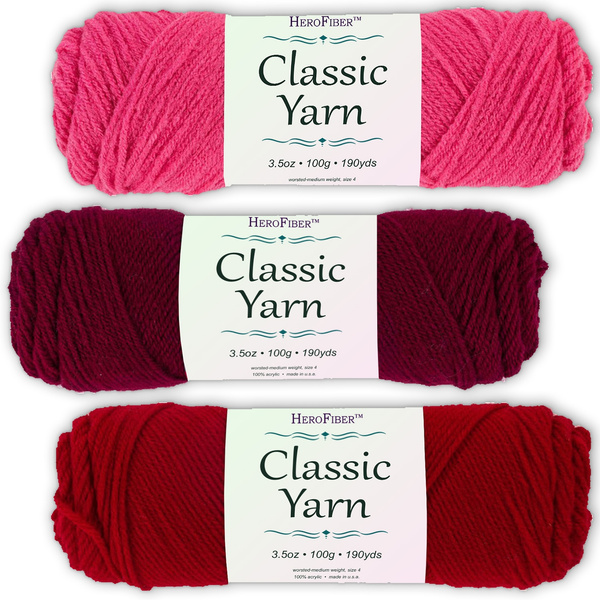 Soft Acrylic Yarn 3-Pack, 3.5oz / Ball, Grenadine Red + Cardinal Red ...