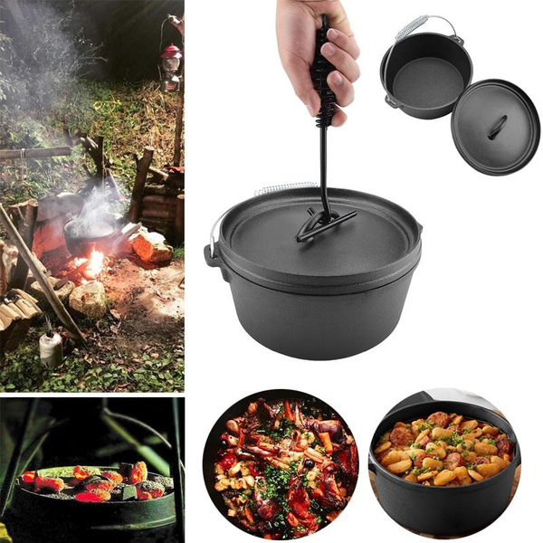 Cast Iron Camp Pot Outdoor Camping Cookware Portable Pan | Wish