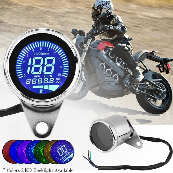Universal Retro Chrome Motorcycle LED Digital Speedometer Tachometer ...