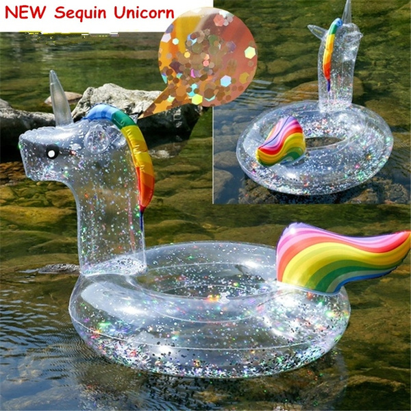 2019 New Sequin Unicorn Pool Float Inflatable Swimming Ring Kids Cystal ...