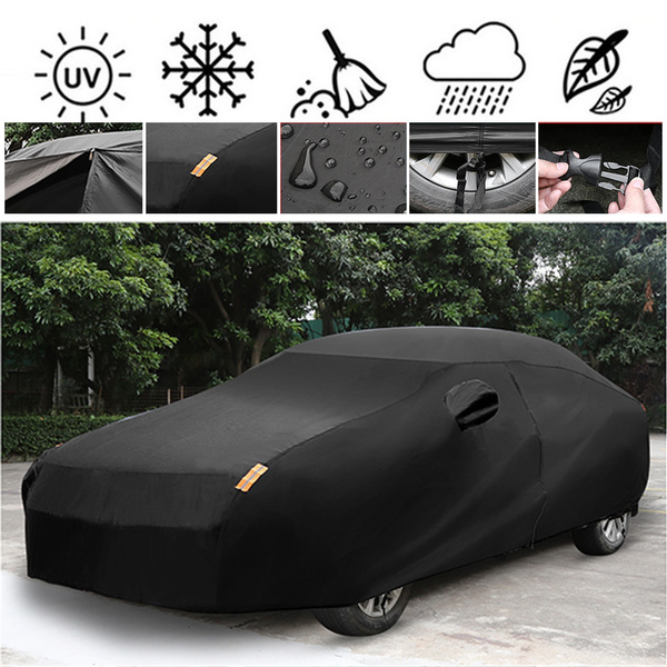 190T Black Car Cover Outdoor Weather Waterproof Breathable Scratch Rain ...