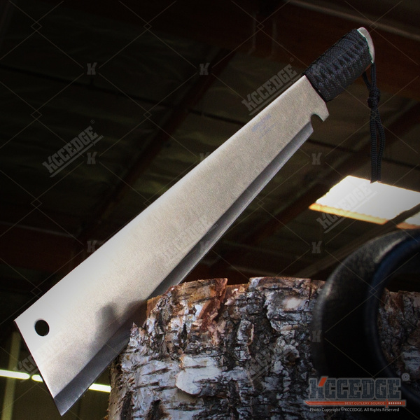 19" Chrome FLAT HEAD FULL TANG HUNTERS CHOPPING SWORD Fixed Blade ...