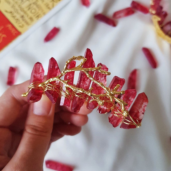 Red Quartz Mini Gold Crown Small Tiara Elven Crown Mermaid Fashion ...