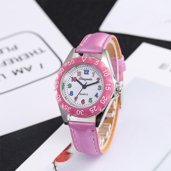 Pink Watches Casual Fashion Children Kids Boy Girls Leather Watch ...