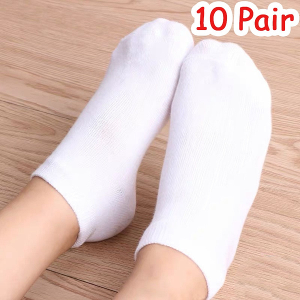 10 Pairs Children Student White Short Sports Socks Solid Color Female ...