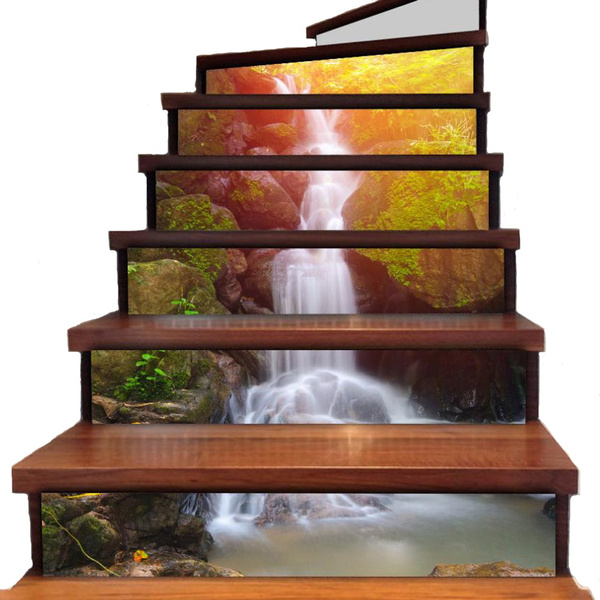 3D Waterfall Stair Riser Sticker Adhesive Stairs Mural Wallpaper ...