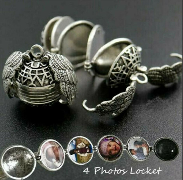 Expanding Photo Locket Box Necklace Lucky Angel Wings Image Gift ...