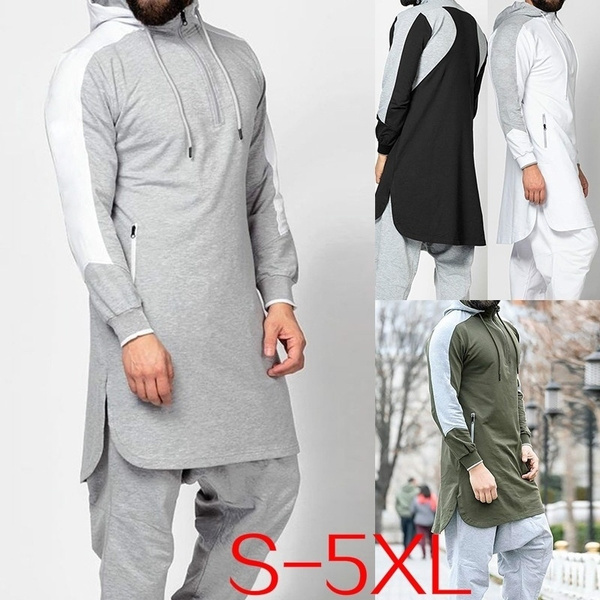Fashion Men 2019 Cotton Hooded Kaftan Tops Long Pullover Sweatshirt ...
