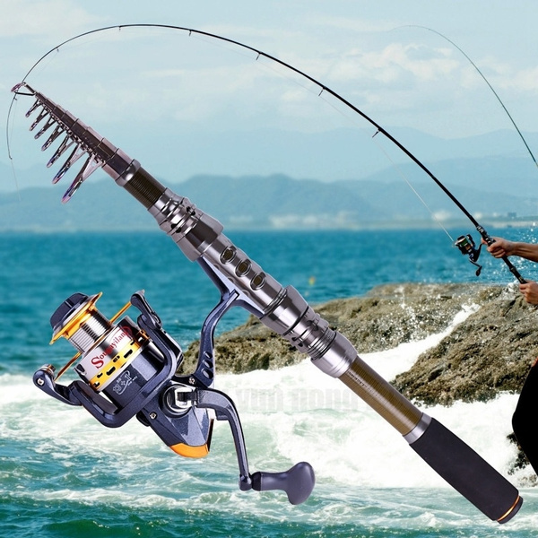Fishing Rod Set Telescopic Carbon Fishing Pole with 14BB Spinning Reels ...