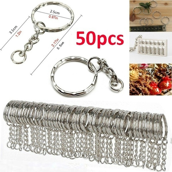 50Pcs Keyring Blanks 55mm Tone Keychain Key Fob Split Rings 4 Link ...