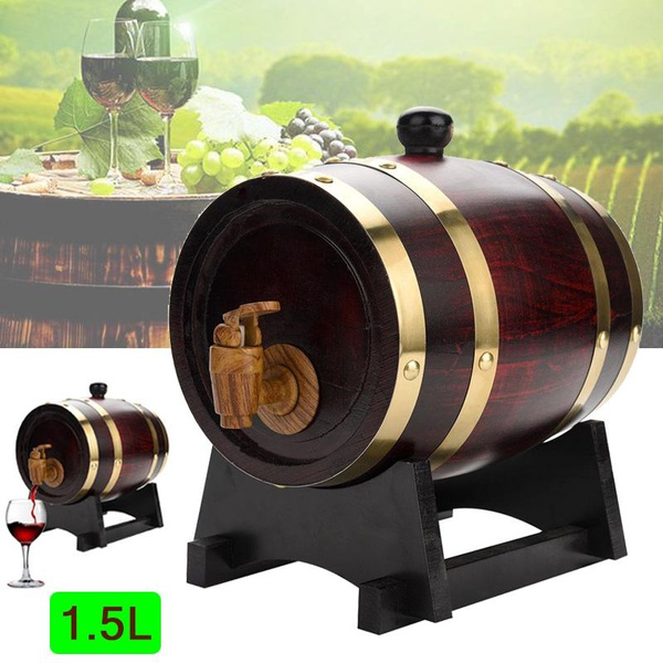 1.5L Vintage Wood Oak Timber Wine Barrel Dispenser For Beer Whiskey Rum ...