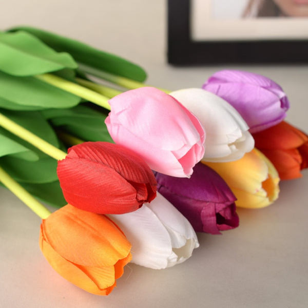 10 X Tulip Artificial Flowers Silk Bouquet Wedding Graduation Party ...