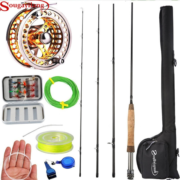 Fly Fishing Tackle Set Rod Reel Combos with 4 Section Lightweight Fly ...