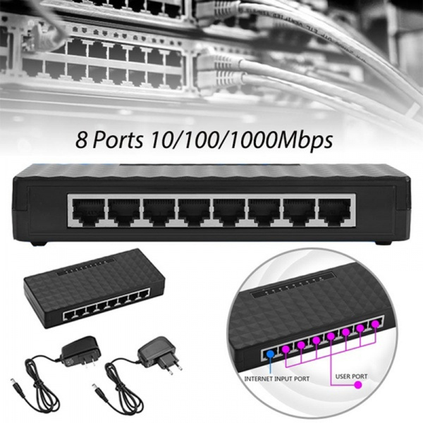 8 Ports 1000Mbps RJ45 Smart Gigabit Ethernet Network Switches Black New ...