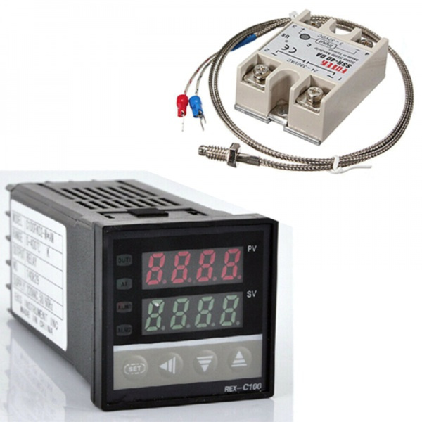 REX-C100 LCD PID Temperature Controller + Solid State Relay + K ...