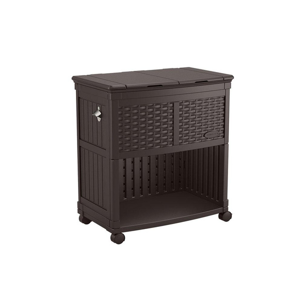 Suncast Outdoor Patio Deck Resin Entertaining Cooler Station, Java ...