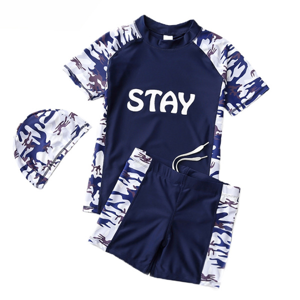 Kids Swimwear+shorts+hat Children Swimsuit boy's Bathing Suits Two ...