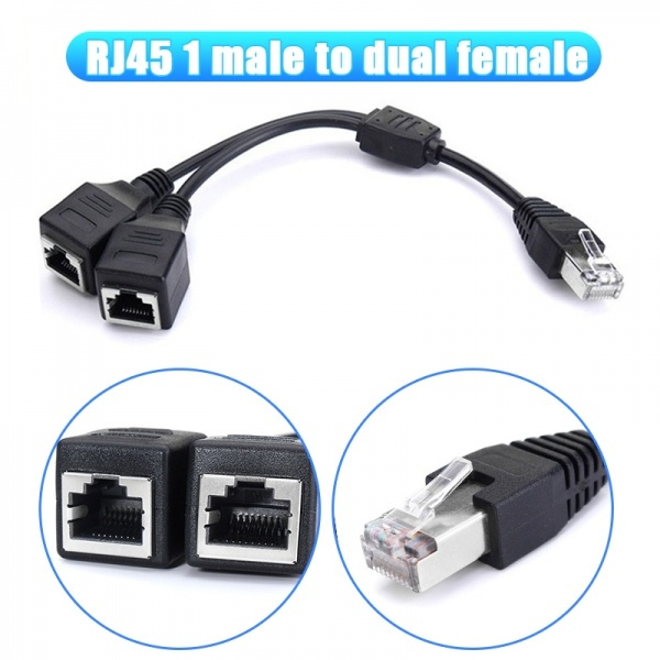 1 Male to 2 Port Female CAT 5 Adapter Splitter Cable RJ45 Ethernet LAN ...