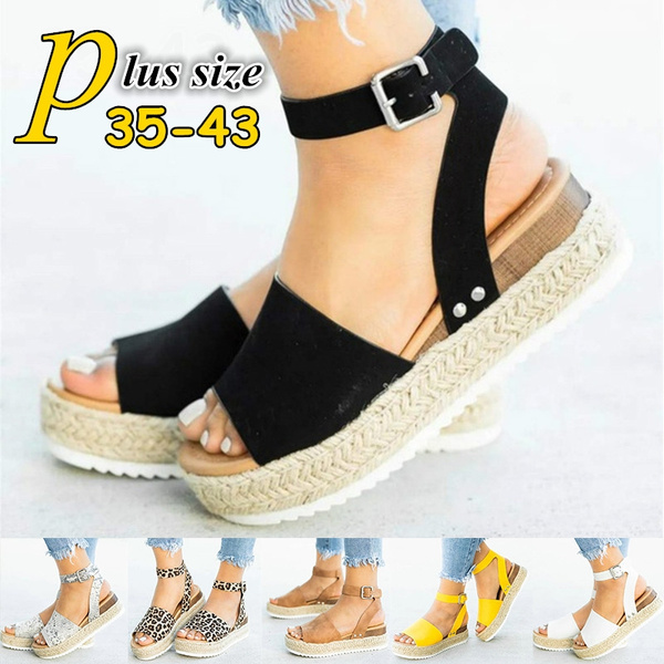 New Fashion Women Open Toe Ankle Braid Strap Straw Platform Sandals ...
