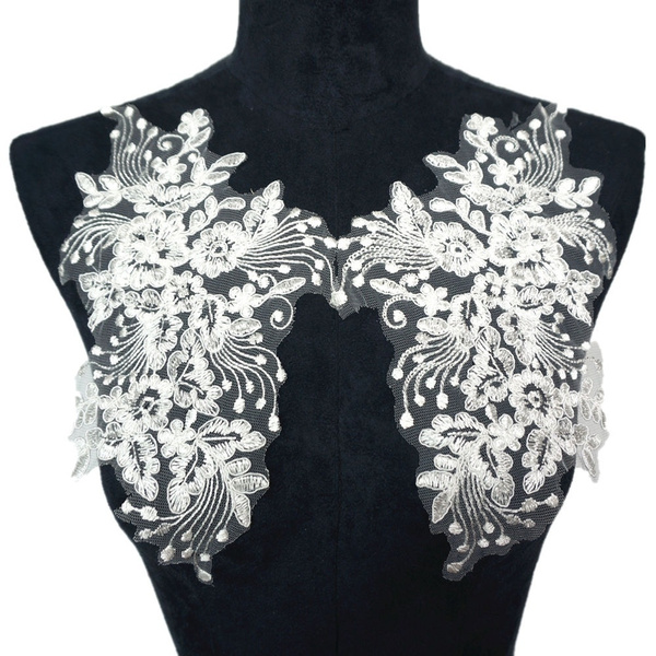2Pcs Embroidery Flower Lace Applique Net Trim Sewing Collar Patch Motif ...