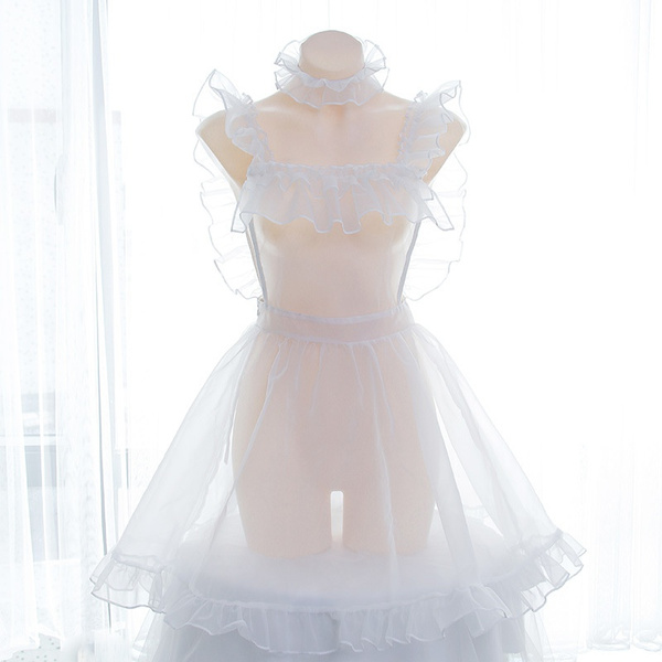 Women Organza Sheer Night Dress Maid Outfit Ruffle Lolita See-through ...