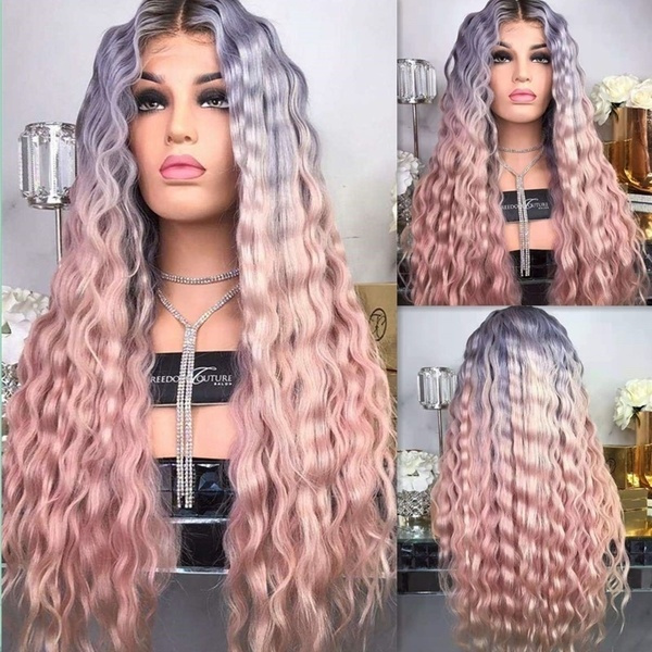 2019 New Women Synthetic Wig Gradient Color Women Wig Long Curled Hair ...