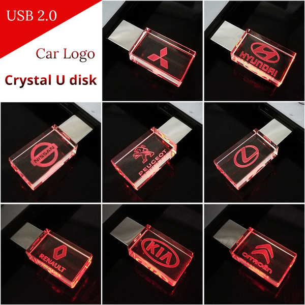 USB 2.0 Red LED Light Car Logo Glass Flash Drive 8GB 16GB 32GB 64GB-44 ...